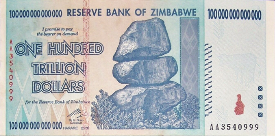 Zimbabwe $100 Trillion Dollar Banknote, 2008, Uncirculated ...